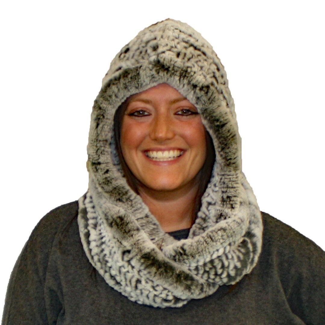 Glacier Wear Rex Rabbit Fur Infinity Hood Scarf - Gray With Frosted ...