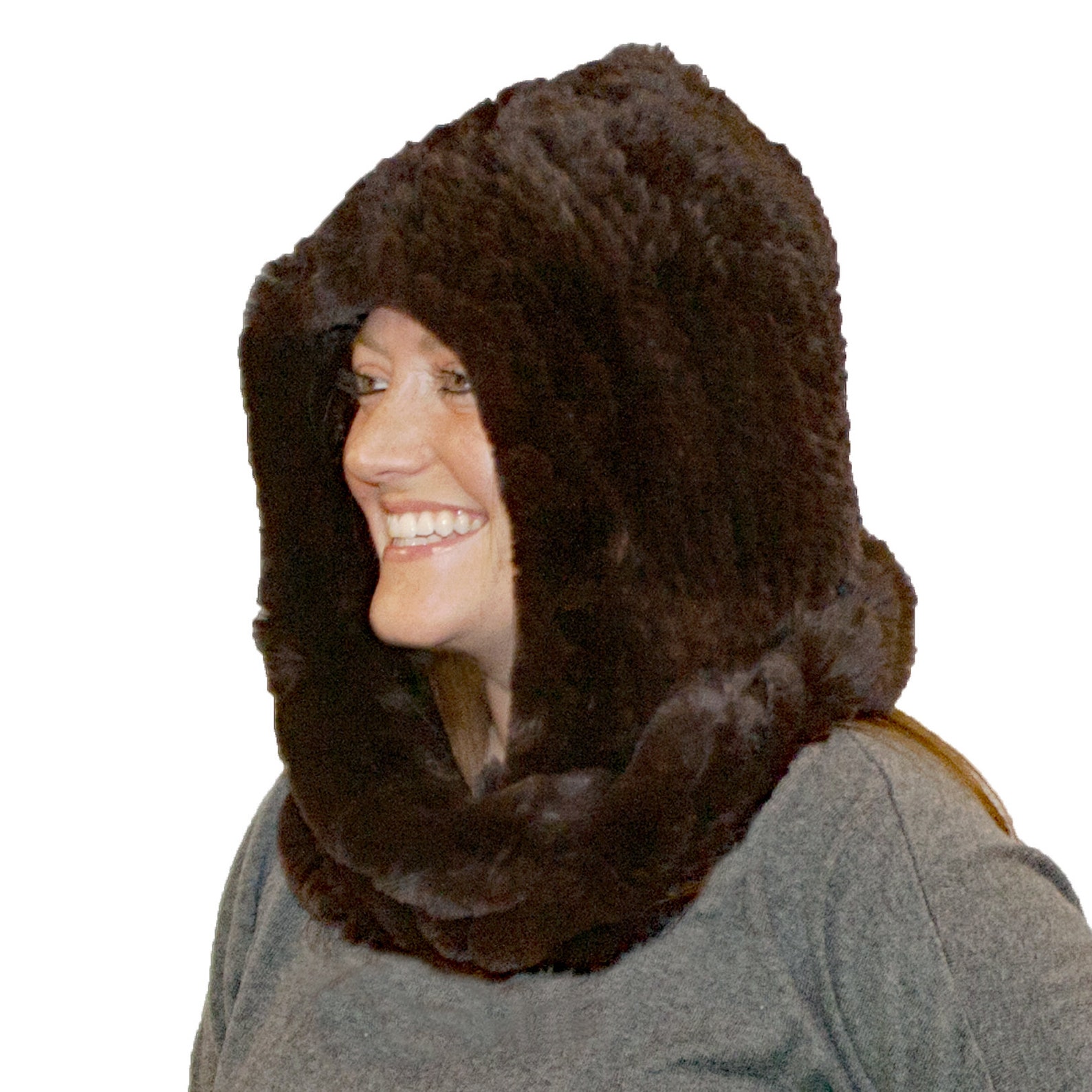 Glacier Wear Rex Rabbit Fur Infinity Hood Scarf BROWN 4072 - Etsy