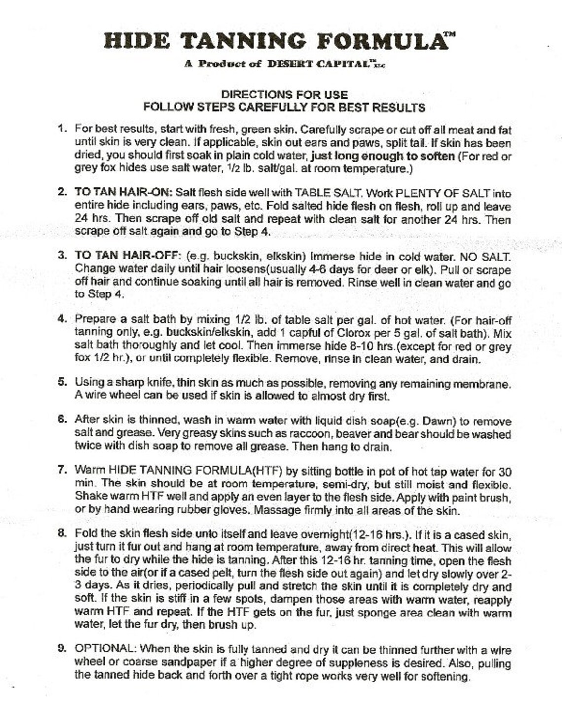 Hide Tanning Formula htf1600 | Etsy