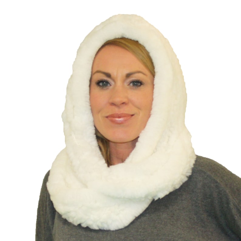 Glacier Wear Rex Rabbit Fur Infinity Hood Scarf WHITE 4075 - Etsy