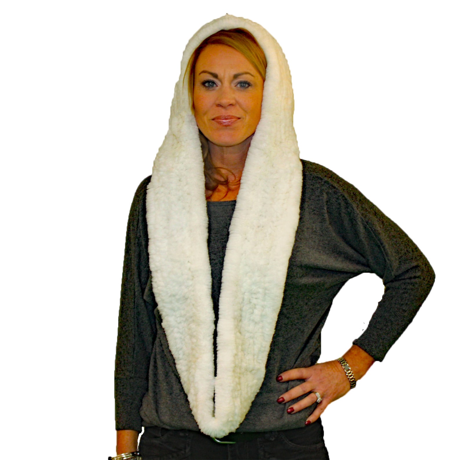 Glacier Wear Rex Rabbit Fur Infinity Hood Scarf WHITE 4075 - Etsy