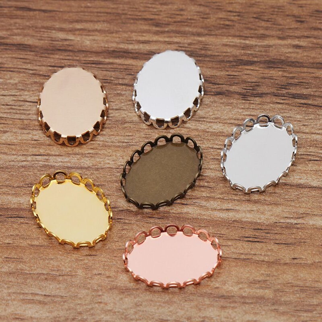 Bulk 50 Pcs Pendants Settings Bezel Blanks Oval Lace Border Brass Base ...