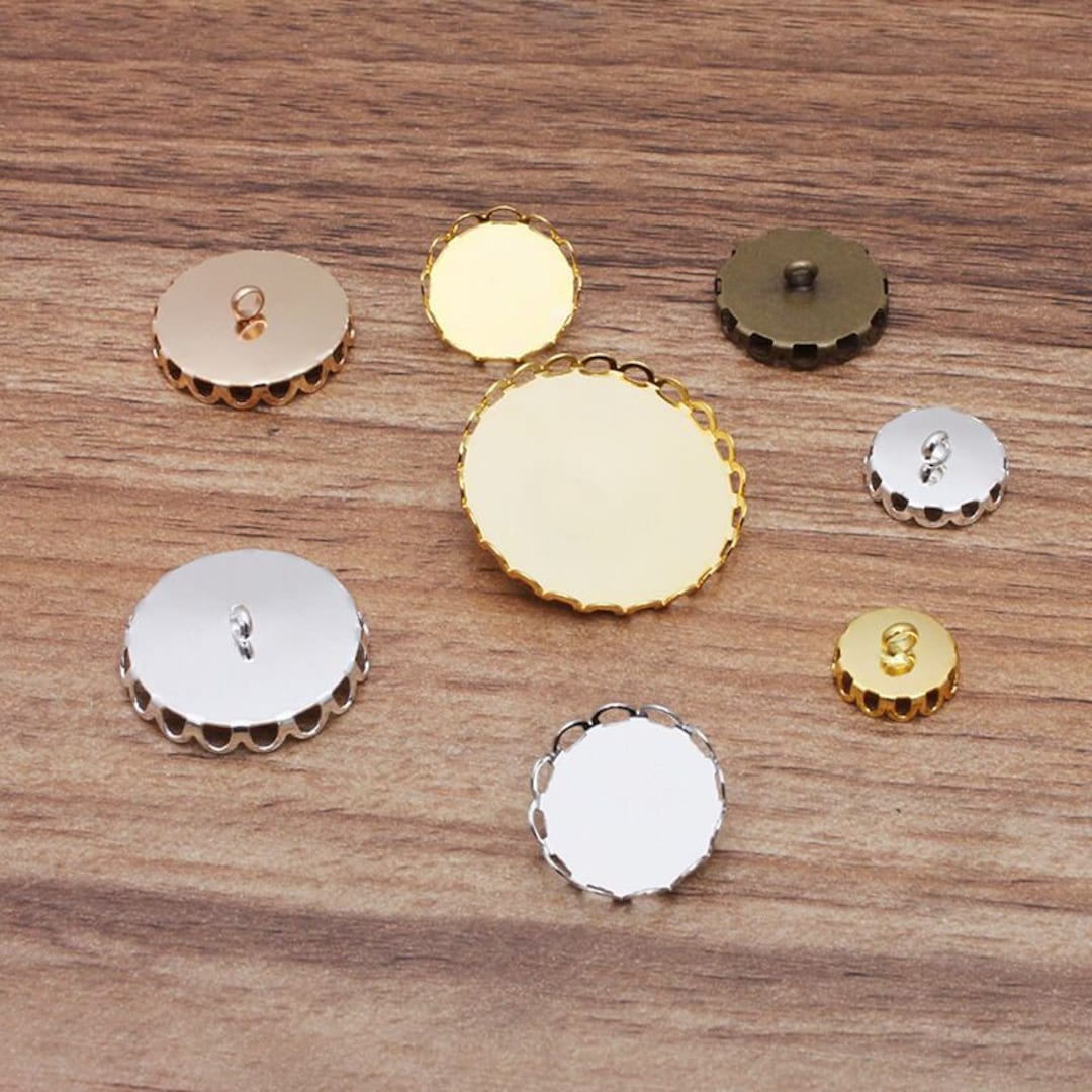 20 Pcs SEW on BUTTON Bezel Blanks Brass Base Lace Border Pendant Bezel ...