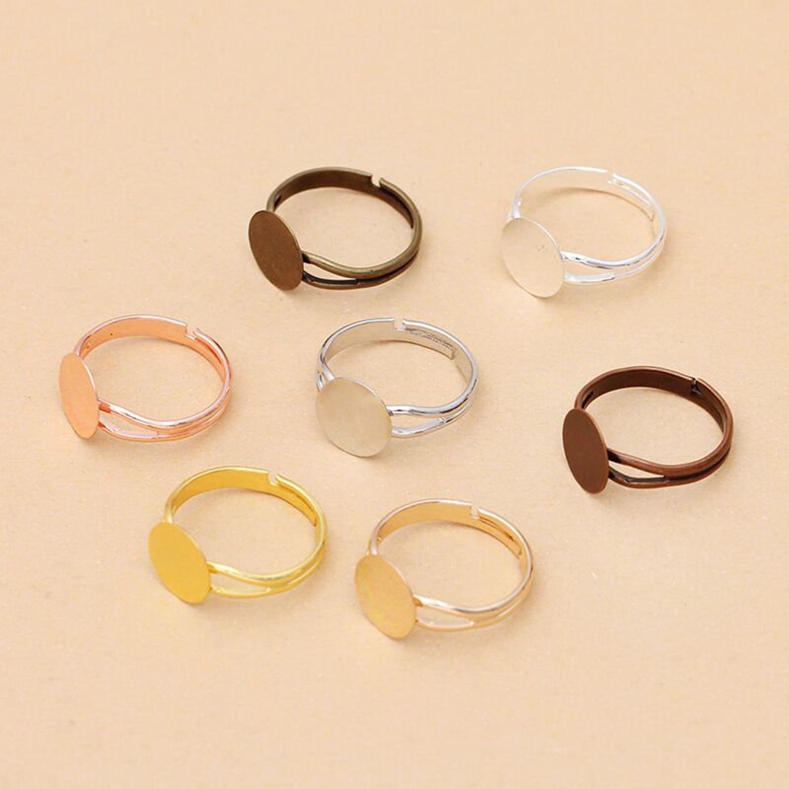 Bulk 40 Pcs Ring Setting Blank Bezel Adjustable Rings | Etsy