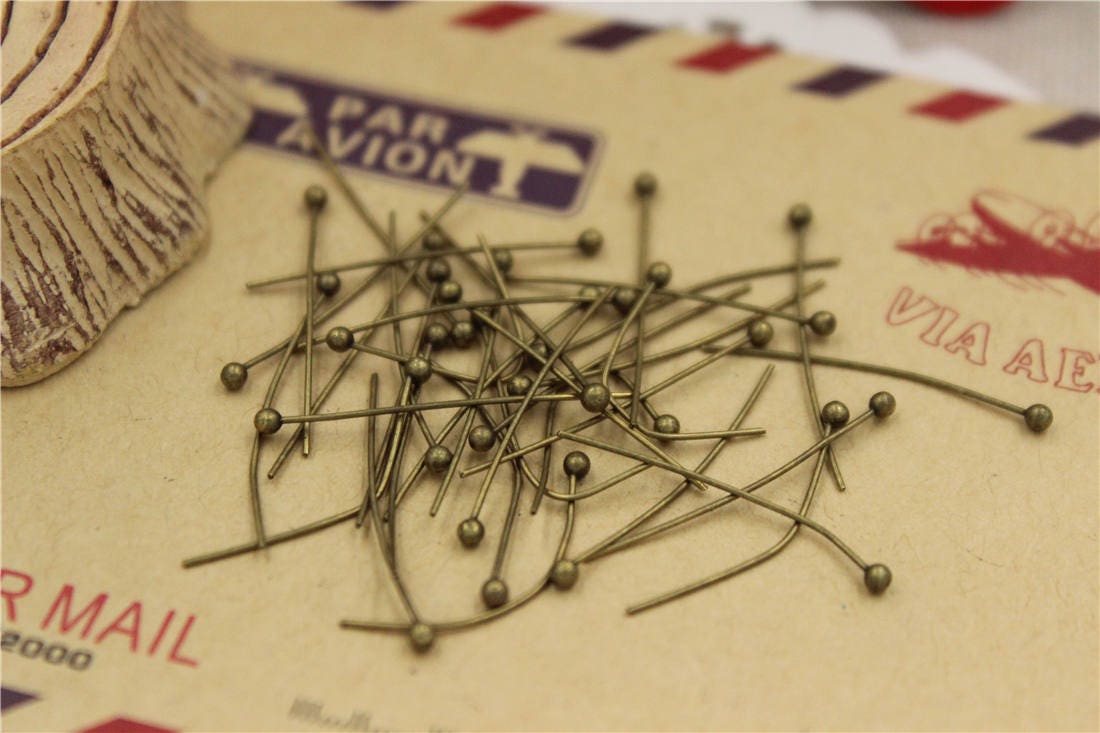 200 pcs headpin ball head pins jewelry making brass base 25mm | Etsy