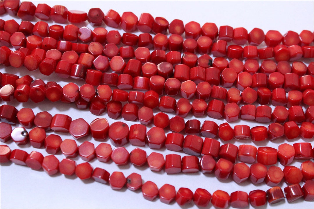 A String of Beads Red Coral Hexagon Shape Top Quality - Etsy