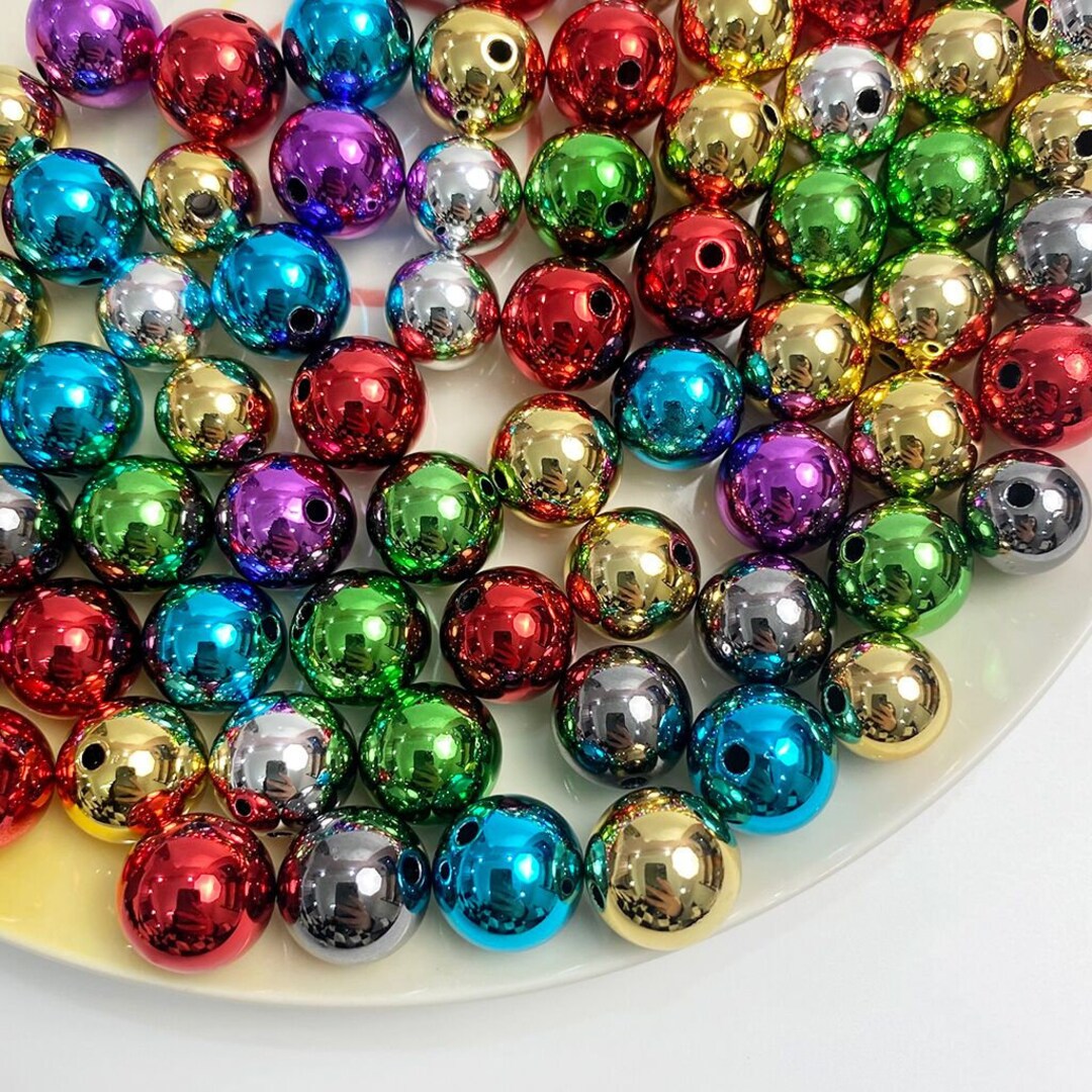 Beads Acrylic Metallic-like Color Round Multicolor 20mm - Etsy