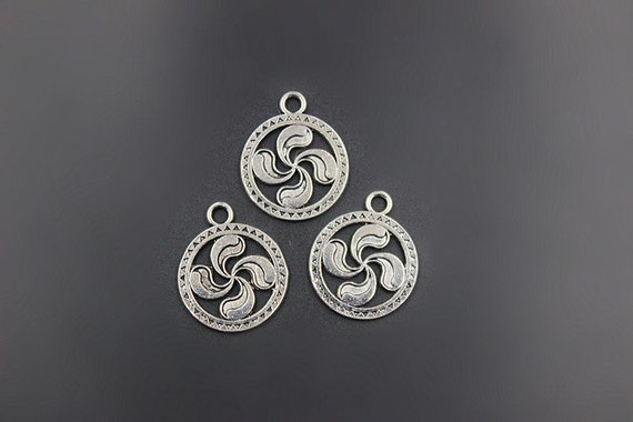 Pendant Antique Silver Plated Charm Basque Lauburu Cross | Etsy