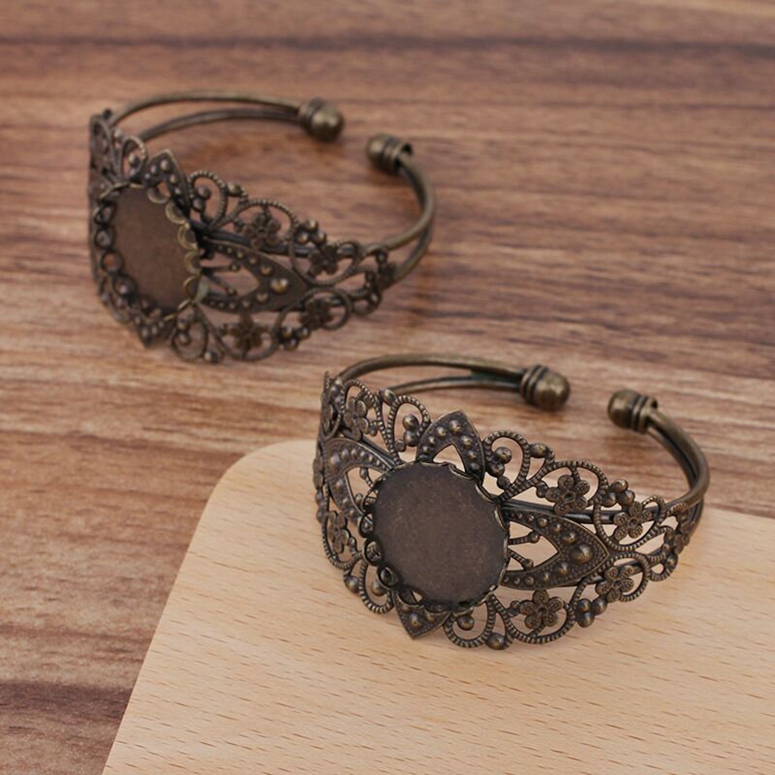 Bulk 5 Pcs Bracelet Bangle Bezel Blanks Bronze Lace Border - Etsy