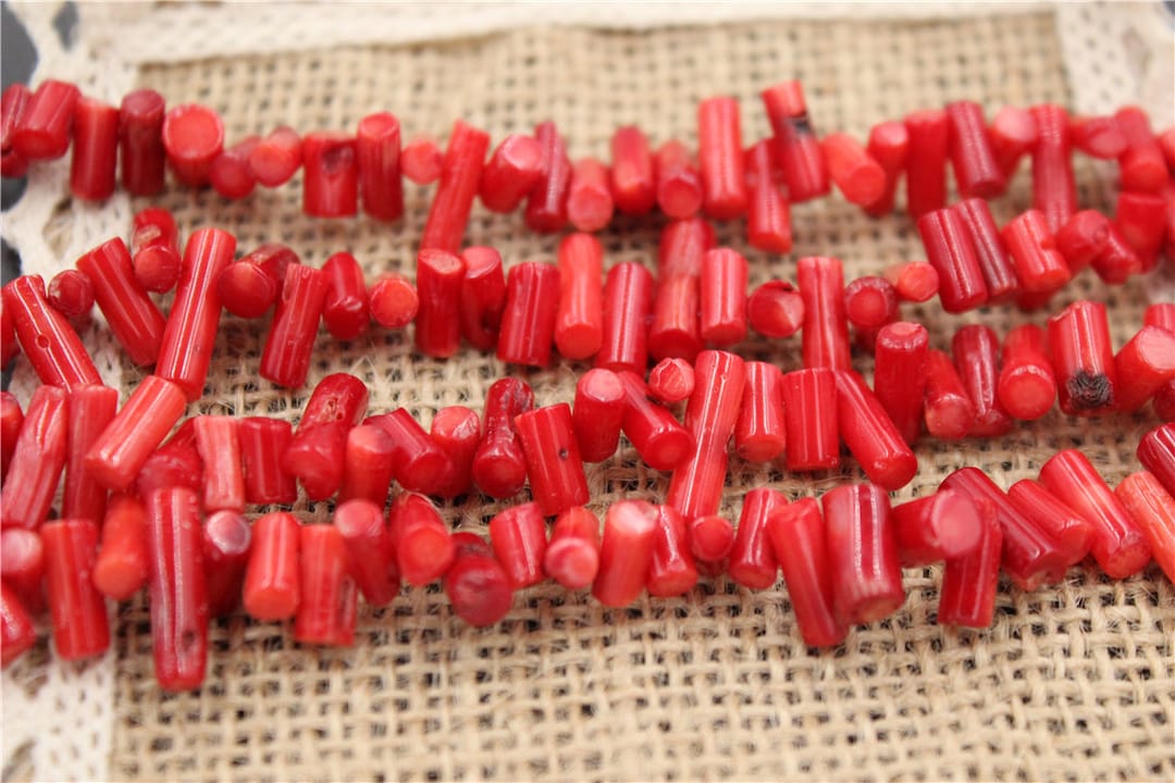 A String of 100 Pcs Beads Red Coral Chips Shape - Etsy