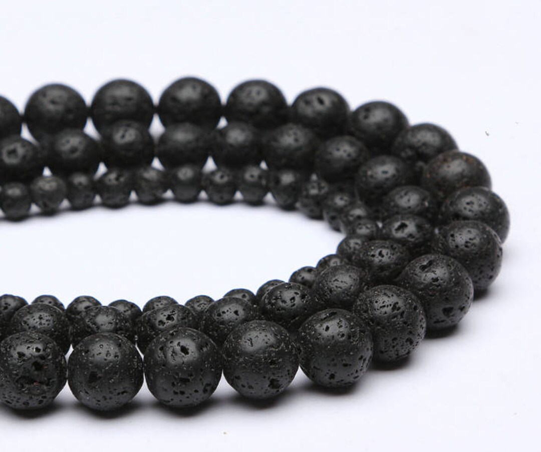 A String of Beads Black Lava Stone Beads Mala Beads 4mm/6mm/8mm/10mm ...