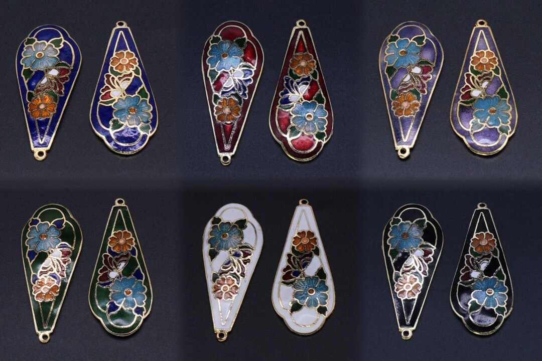 2 Pcs Pendants Charms Cloisonne Flower Oval Colors Option - Etsy