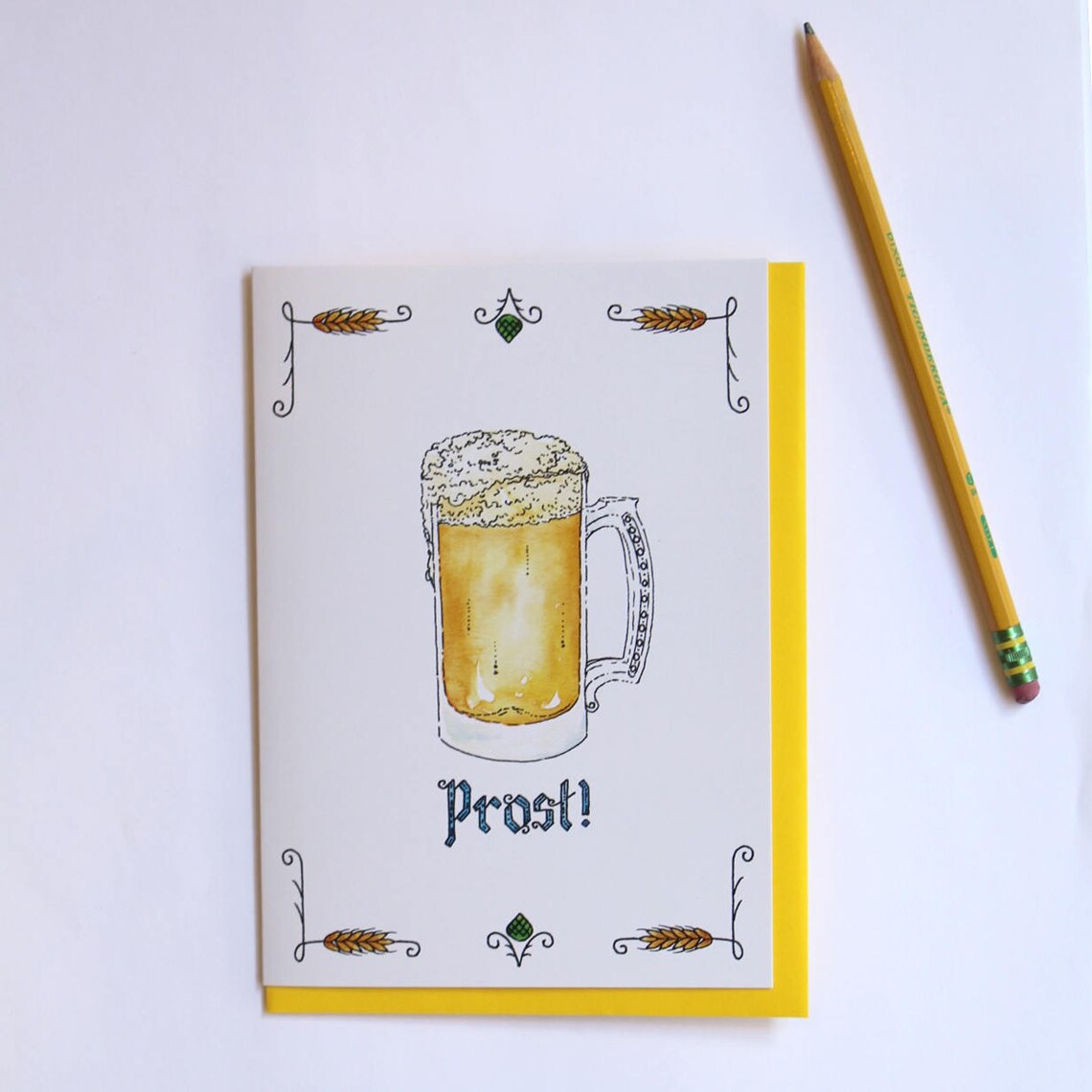 Prost Beer Stein Illustrated Watercolor Greeting | Etsy