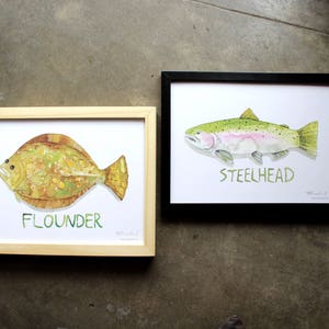 Flounder Fish Illustrated Watercolor Art Print - Etsy