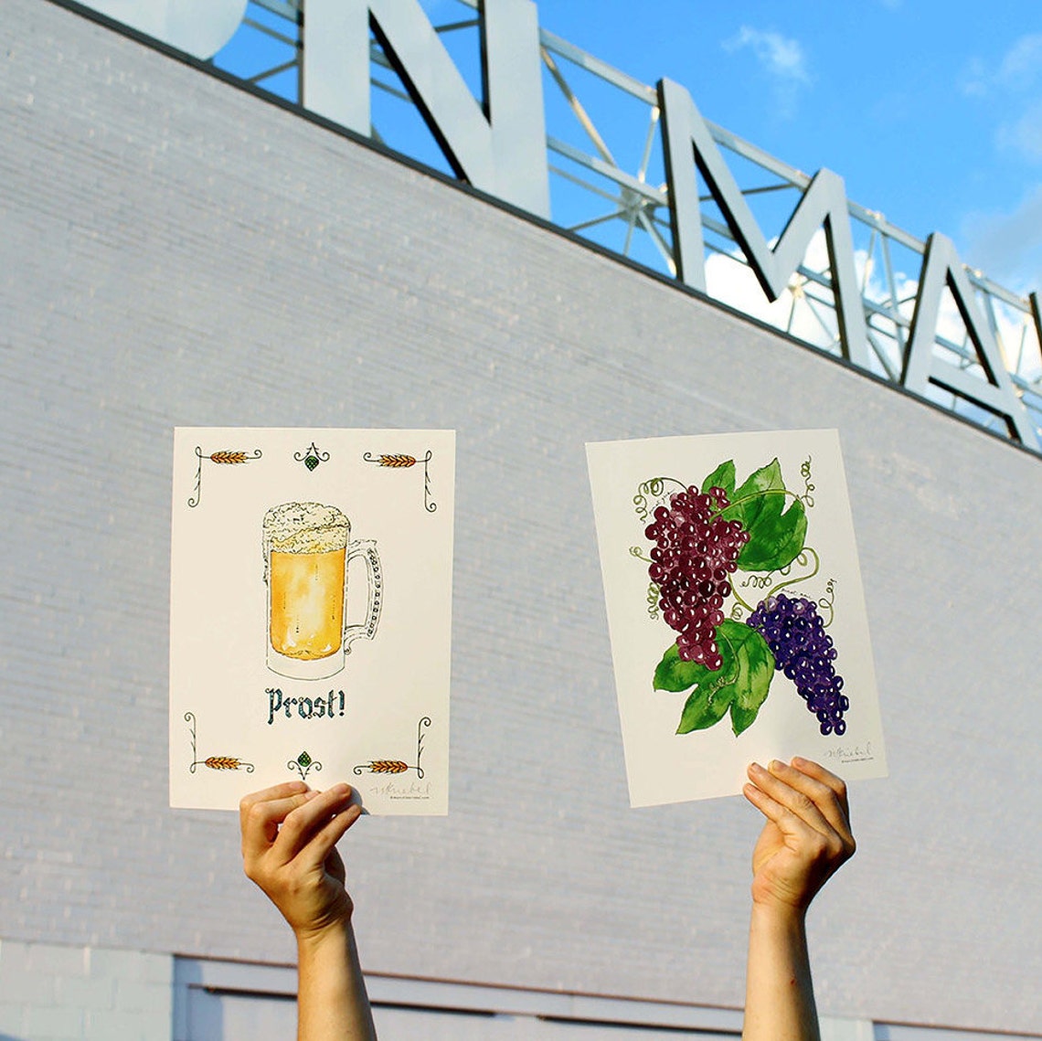 Prost! Beer Stein Illustrated Watercolor Art Print - Etsy