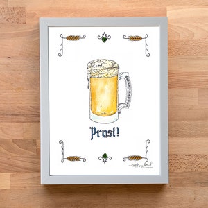 Prost! Beer Stein Illustrated Watercolor Art Print - Etsy