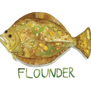 Flounder Fish Illustrated Watercolor Art Print - Etsy