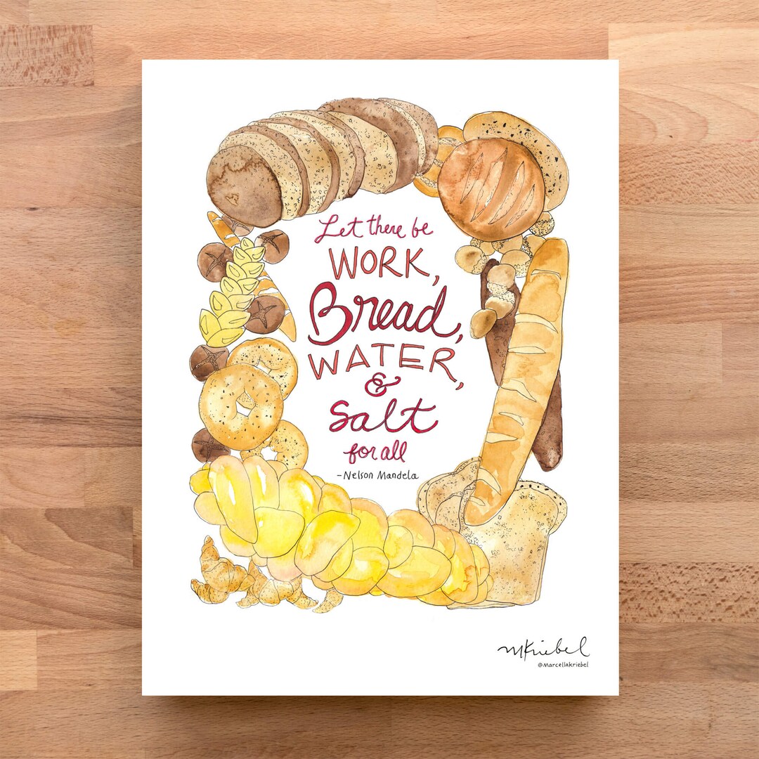Bread for All Art Illustration W/ Nelson Mandela Quote Watercolor Print ...
