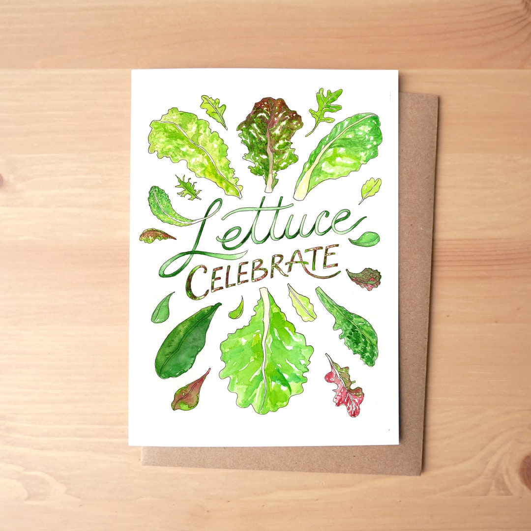 Lettuce Celebrate Illustrated Watercolor Greeting Card + Envelope - Etsy