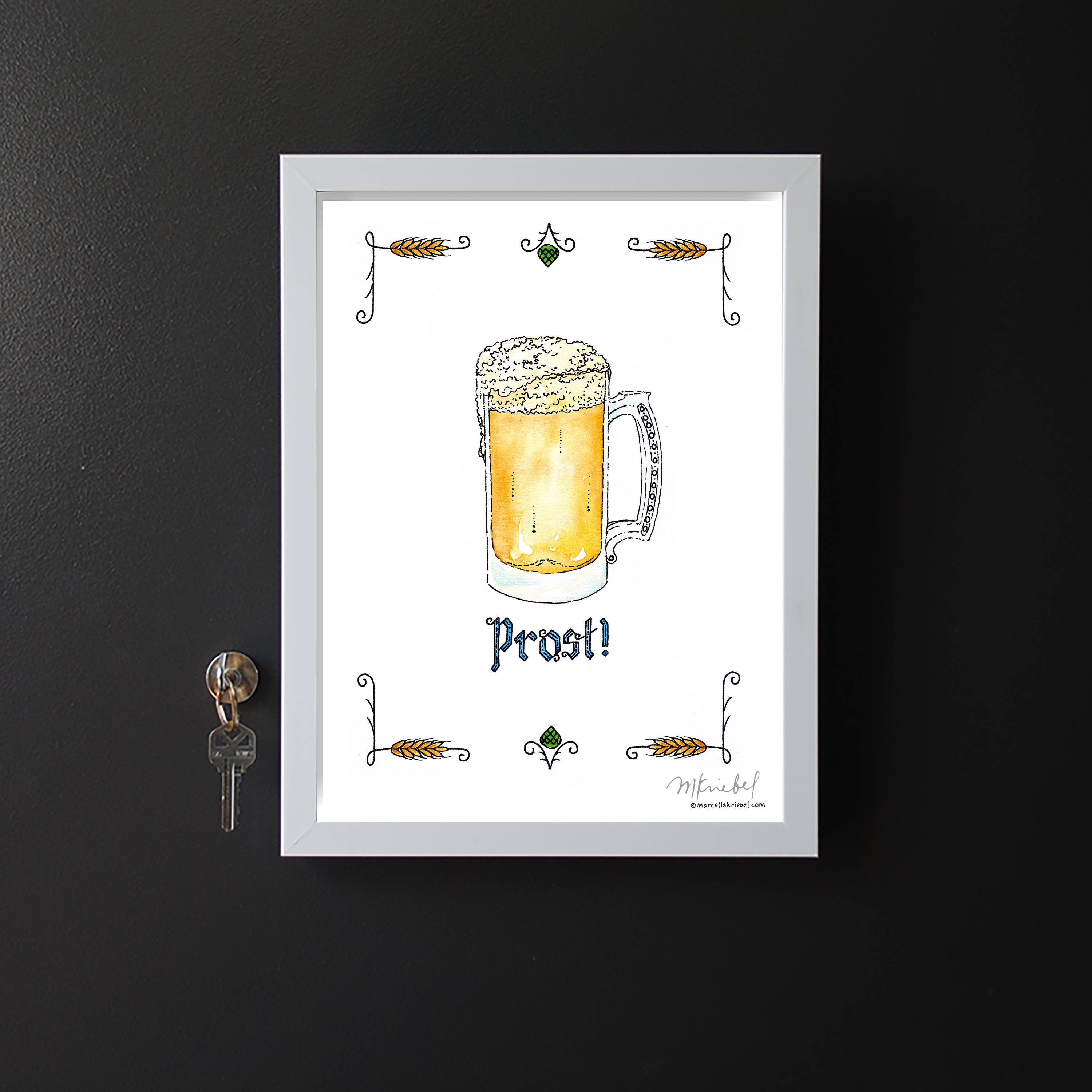 Prost Beer Stein Illustrated Watercolor Art Print | Etsy