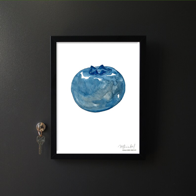 Large Blueberry Illustrated Watercolor Art Print | Etsy