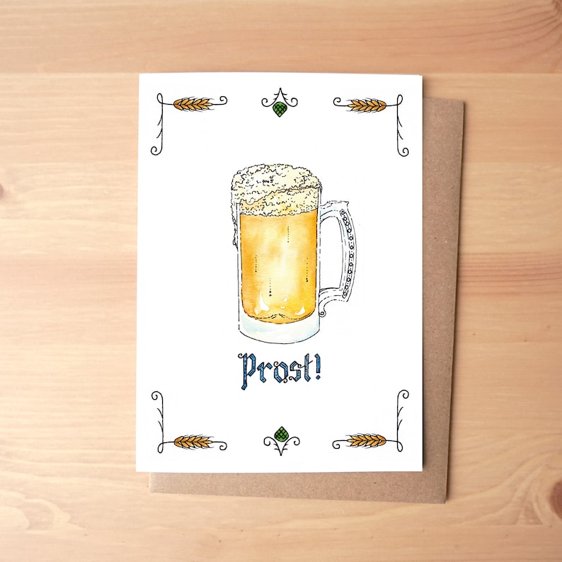 Prost Beer Stein Illustrated Watercolor Greeting - Etsy