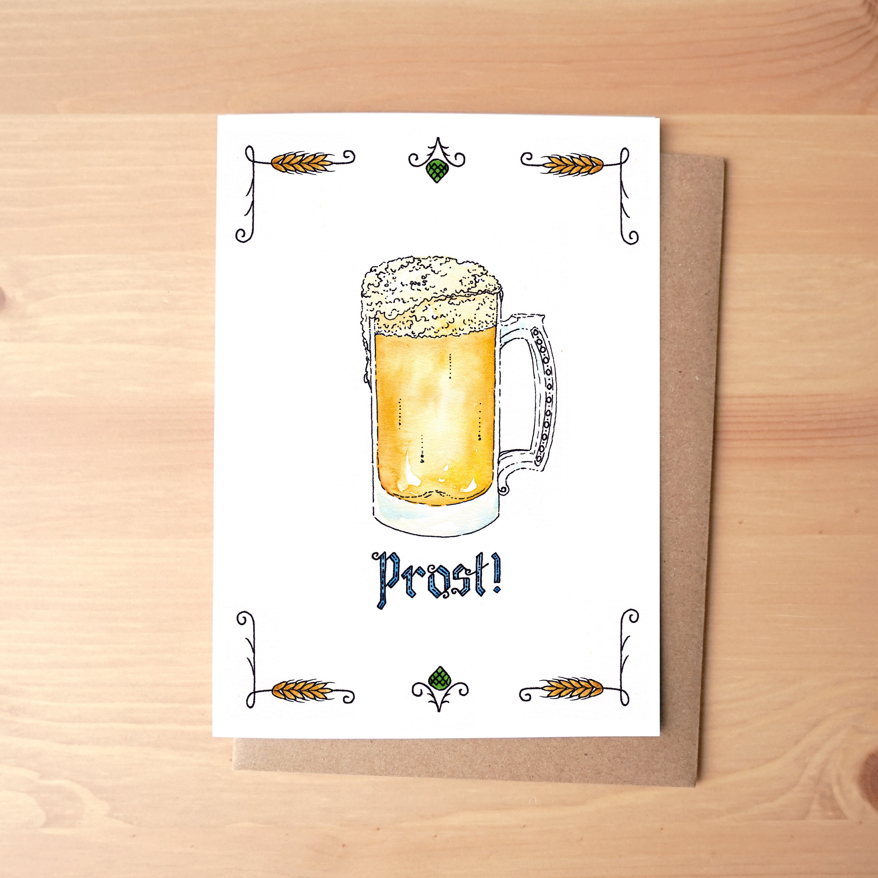 Prost Beer Stein Illustrated Watercolor Greeting | Etsy