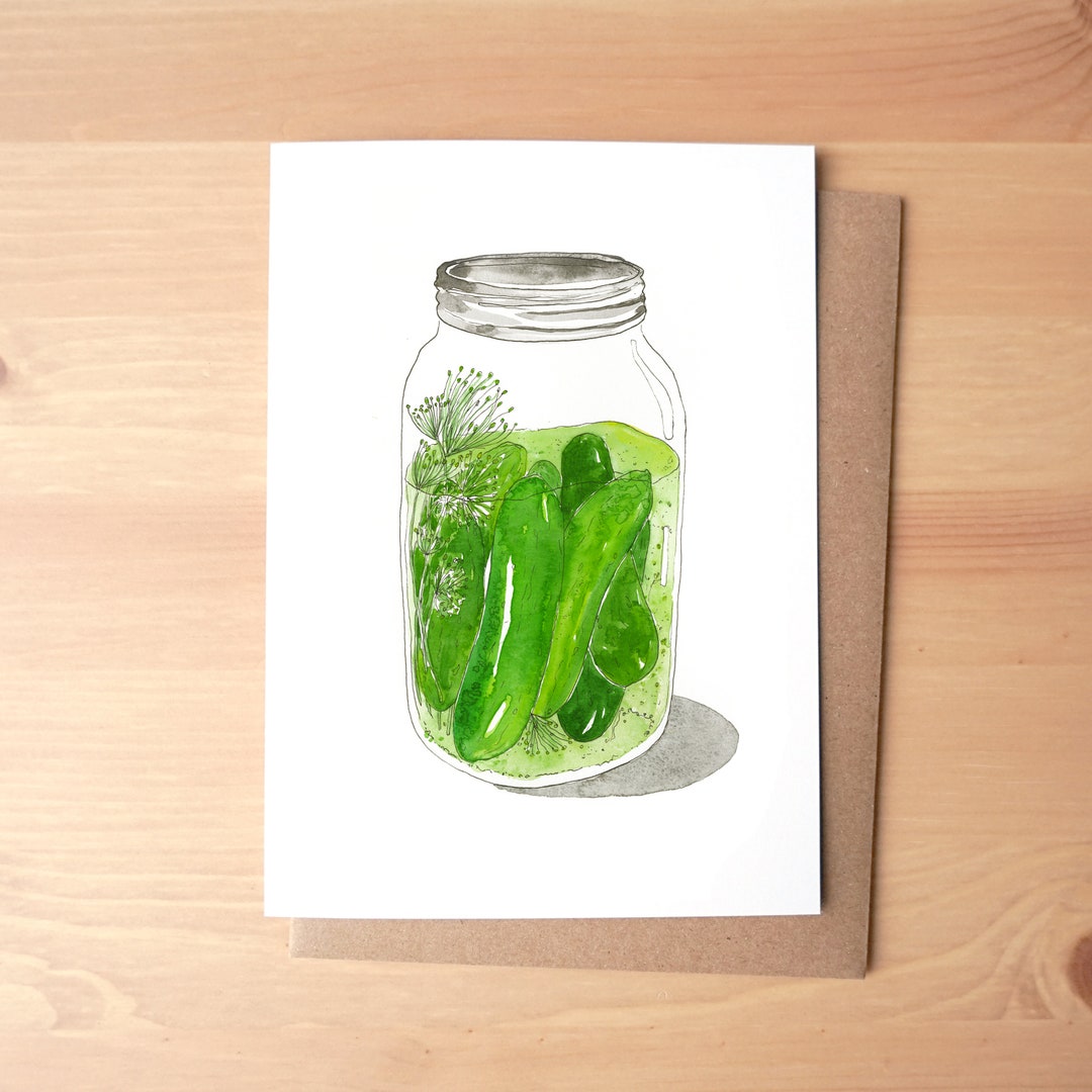 Pickles Greeting Card Envelope / 5x7 Watercolor Stationery Cucumber ...