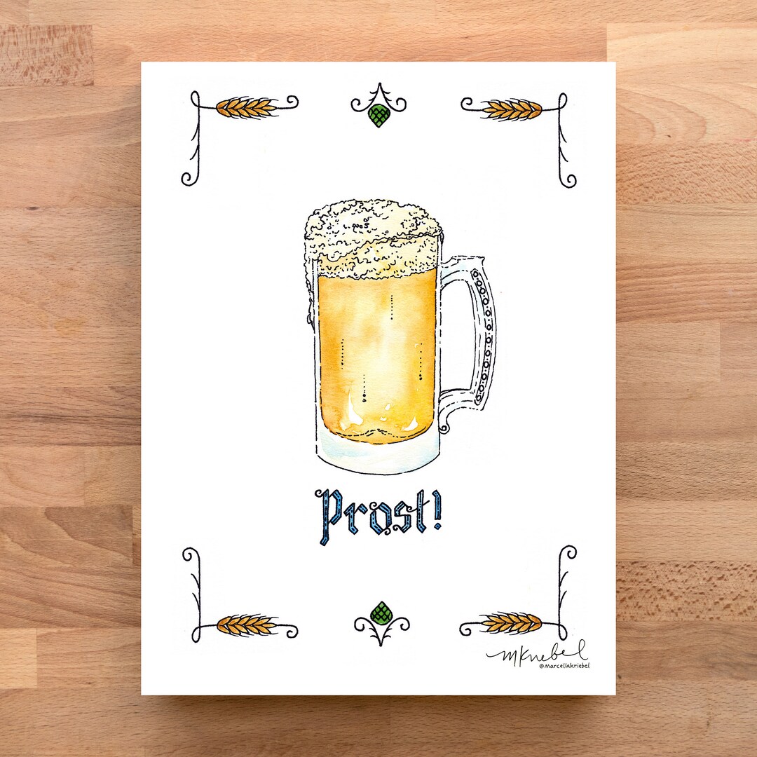 Prost! Beer Stein Illustrated Watercolor Art Print - Etsy