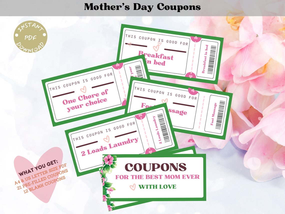 Mom Coupon Book | Mother's Day Coupon Book Gift | Printable Mothers Day ...