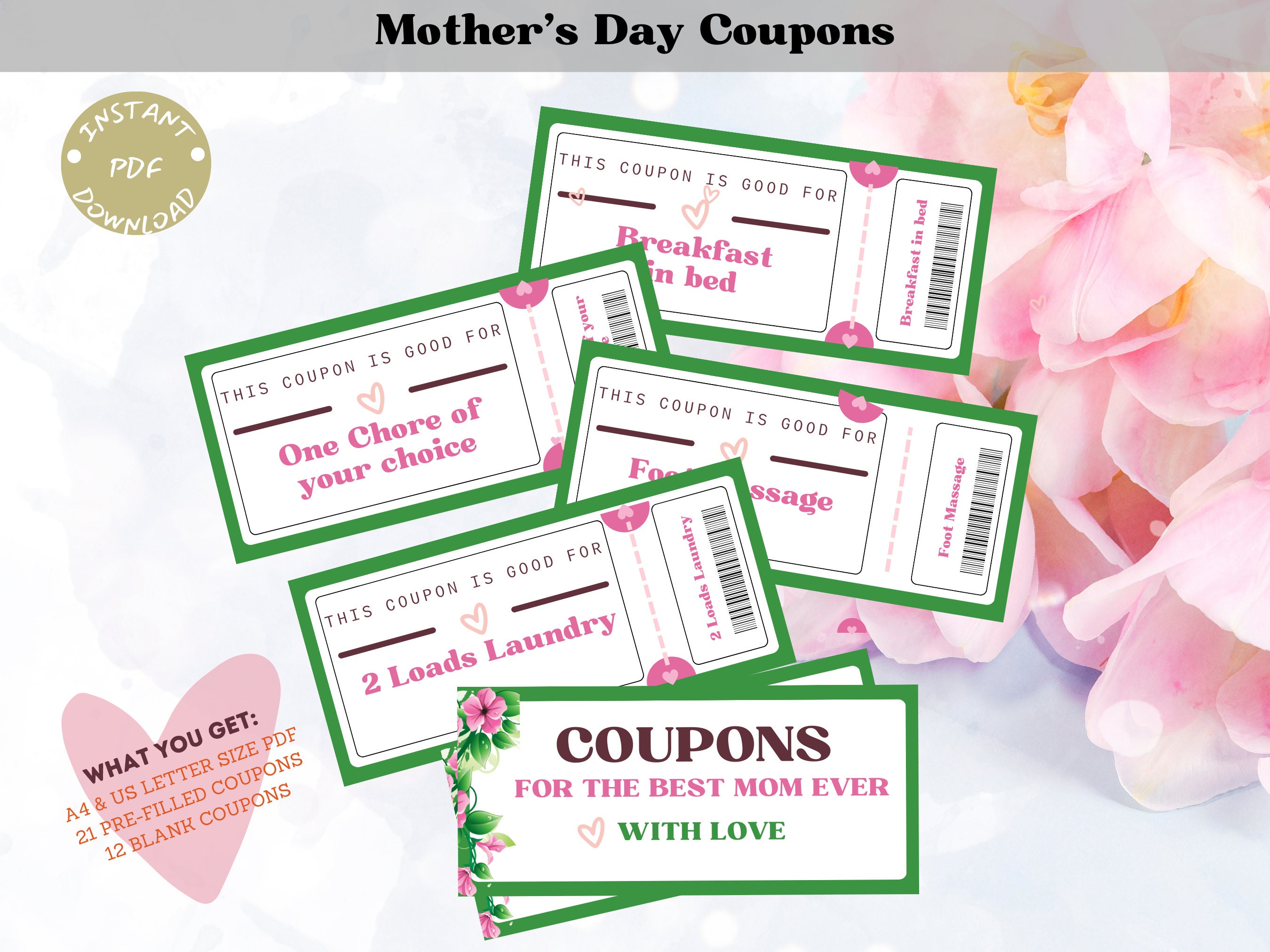 Mom Coupon Book | Mother's Day Coupon Book Gift | Printable Mothers Day ...