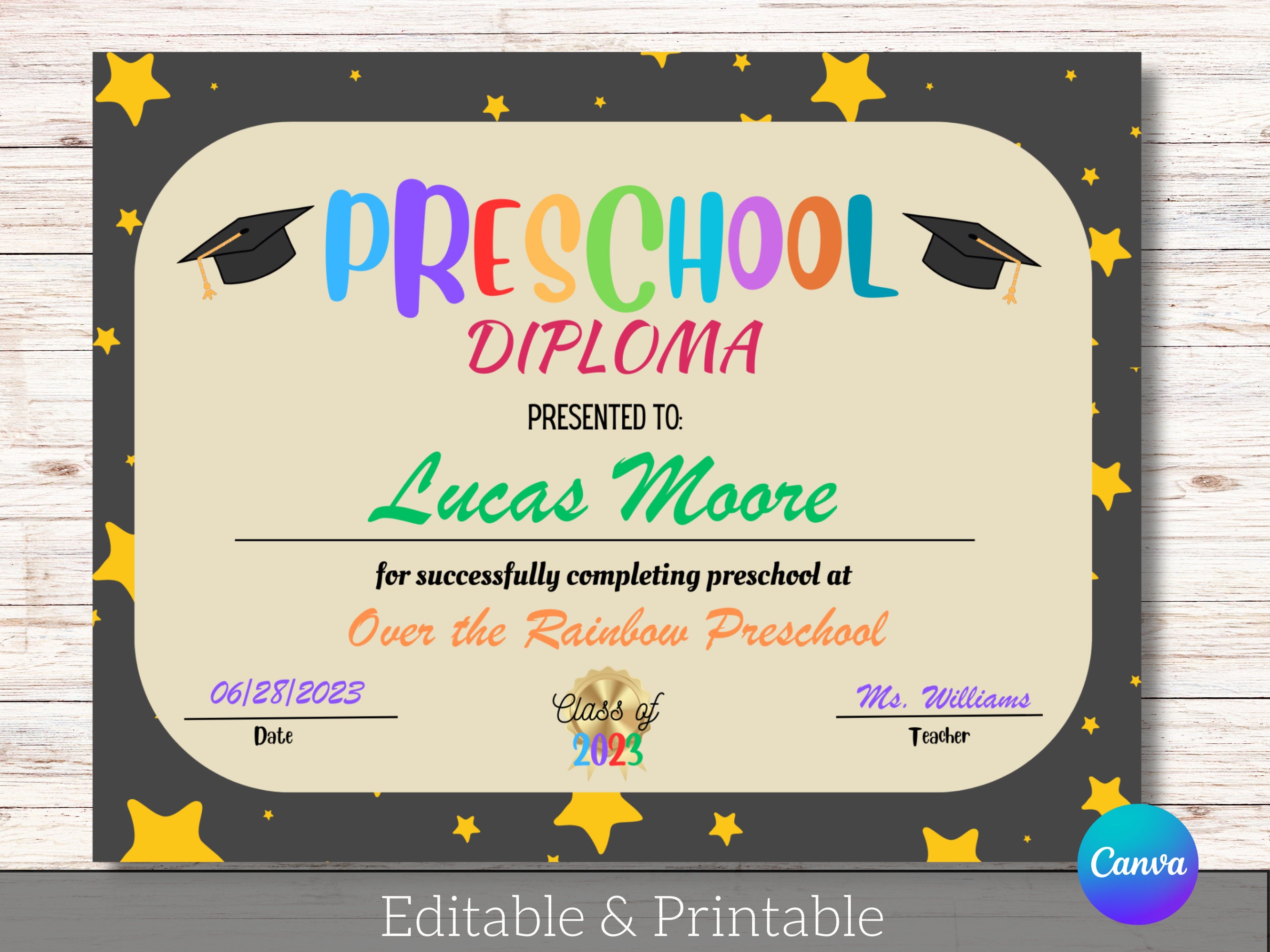 Editable Preschool Graduation Certificate, Preschool Diploma, Preschool ...