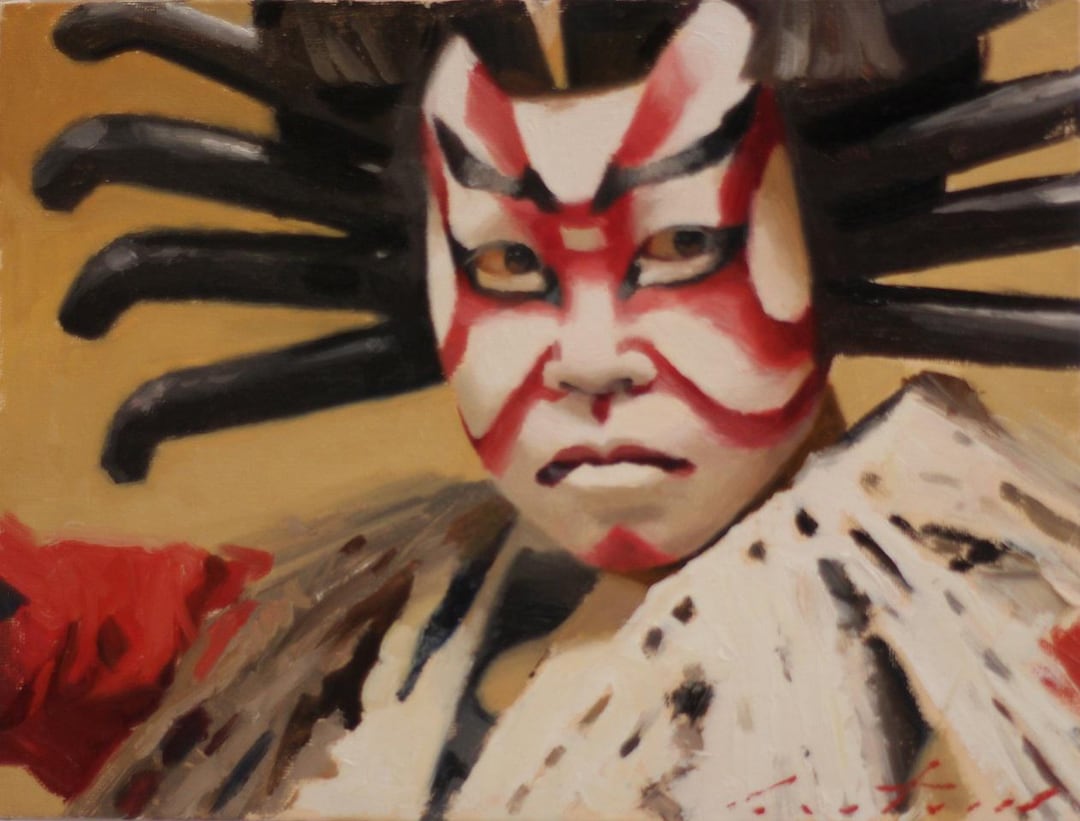Kabuki - Oil Painting on 9" X 12" Canvas Board - Japanese Art Asian ...