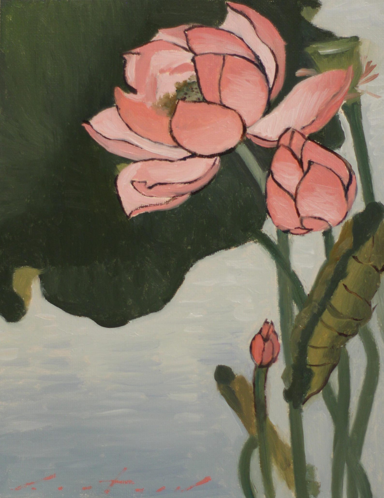 Lotus Flower (after Koson) - 7" X 9" Oil Painting on Canvas Board ...