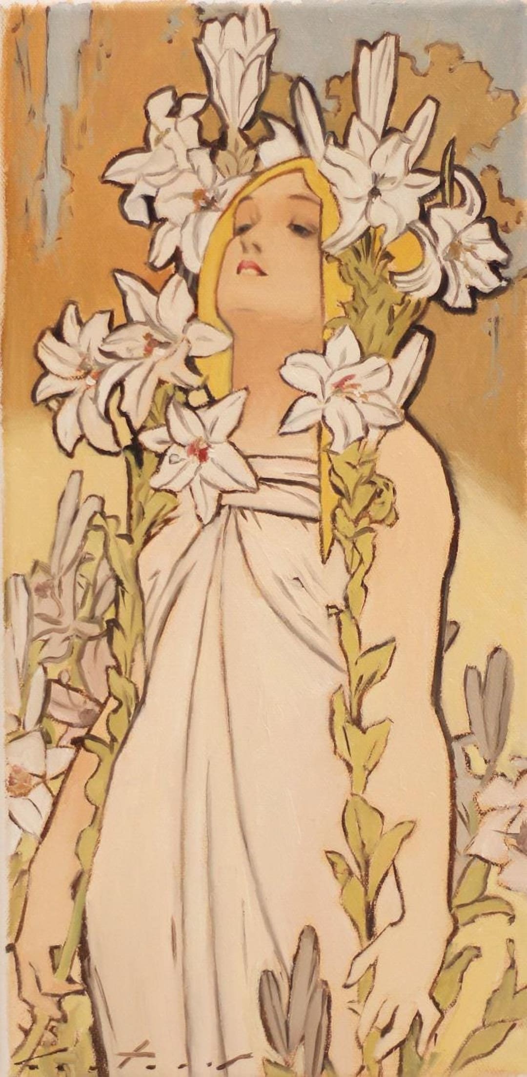 Lily (after Alphonse Mucha) - Oil Painting on 8" X 16" Canvas ...