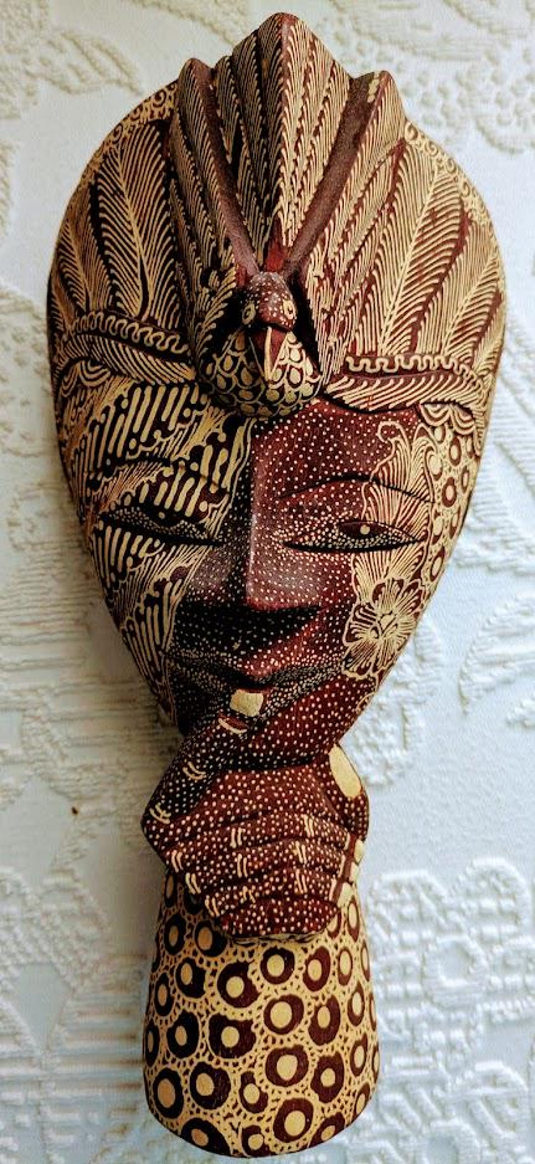 Vintage Standing Mask Javanese Mask Carved and Hand Painted Home Decor ...