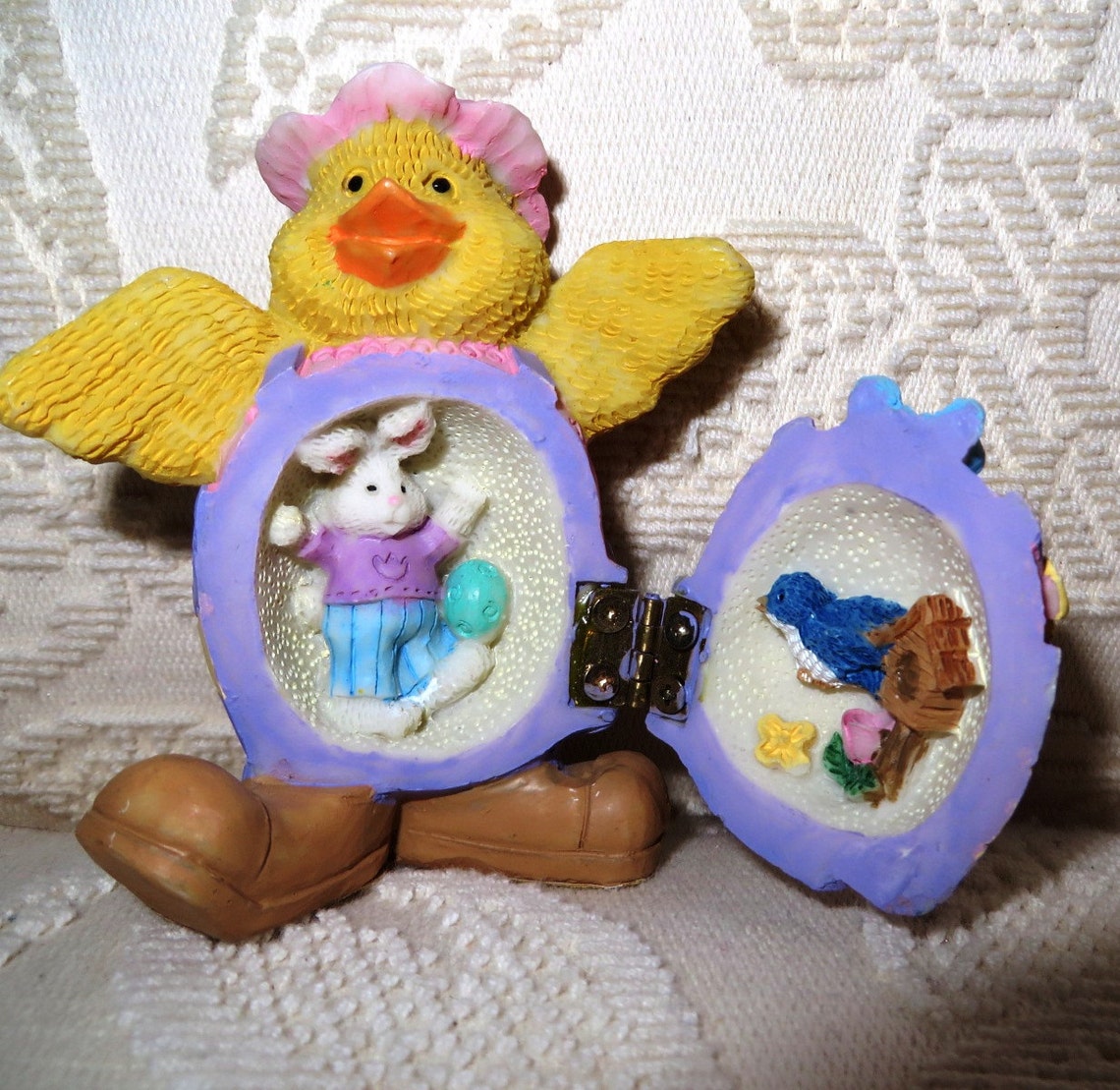 Easter Chick Figurine With Bunny and Easter Egg and Bird With Birdhouse ...