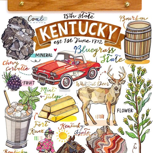 Kentucky State Print Bluegrass State State Symbols Kentucky | Etsy