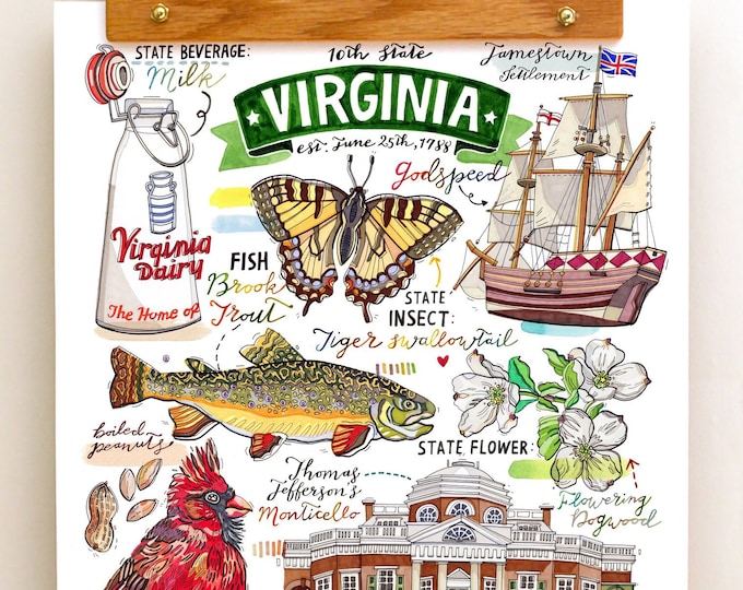Virginia Print, Illustration, State Symbols, Old Dominion. - Etsy