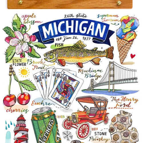 Michigan State Print. Illustration. State Symbols. the | Etsy