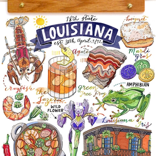 Louisiana Print Symbols Illustration New Orleans Jazz | Etsy