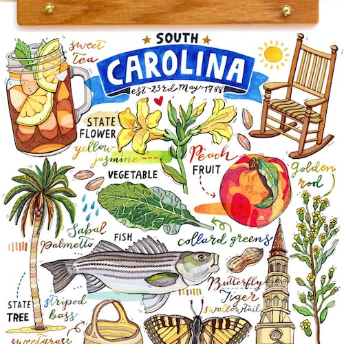 South Carolina Print State Symbols Illustration the - Etsy Australia