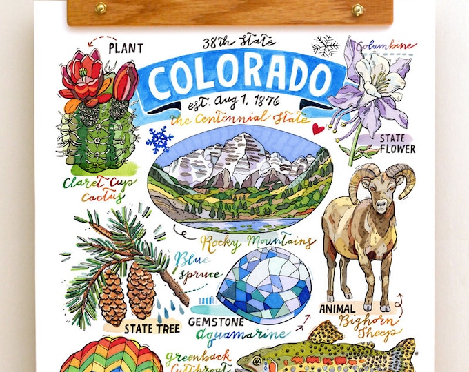 Colorado Print, State Symbols, Rocky Mountains, the Centennial State ...
