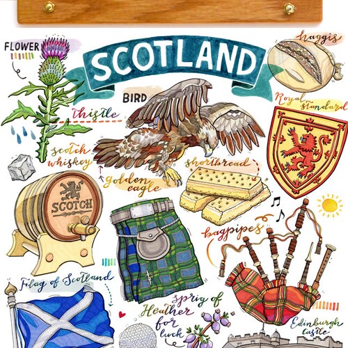Scotland Print National Symbols Illustration Edinburgh | Etsy