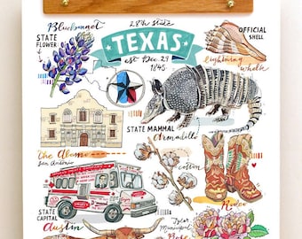 Texas State Symbols Illustration Print - Etsy
