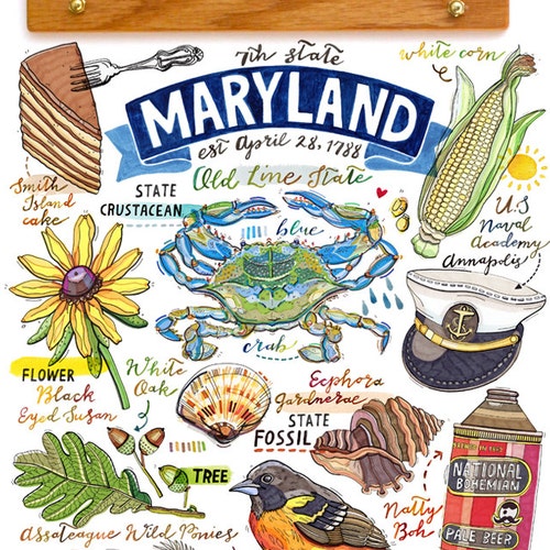 Maryland Print State Symbols Illustration Old Line State - Etsy