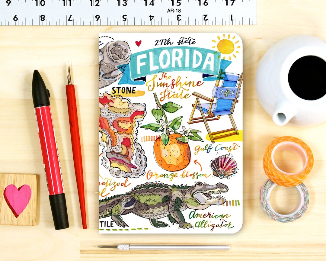 Florida Notebook, Blank Journal, Illustration, State Symbols. - Etsy