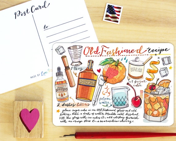 Old Fashioned Postcard. Classic Cocktails. - Etsy