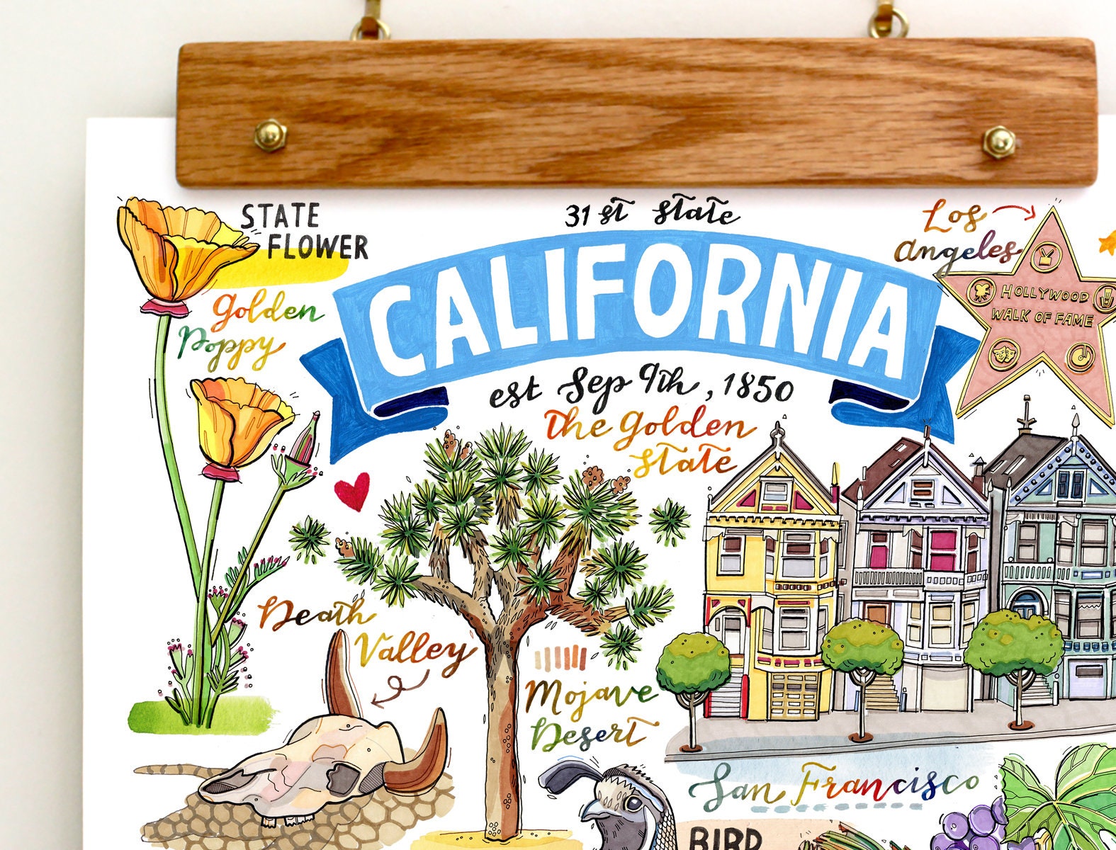 California State Print. Illustration. The Golden State. San | Etsy