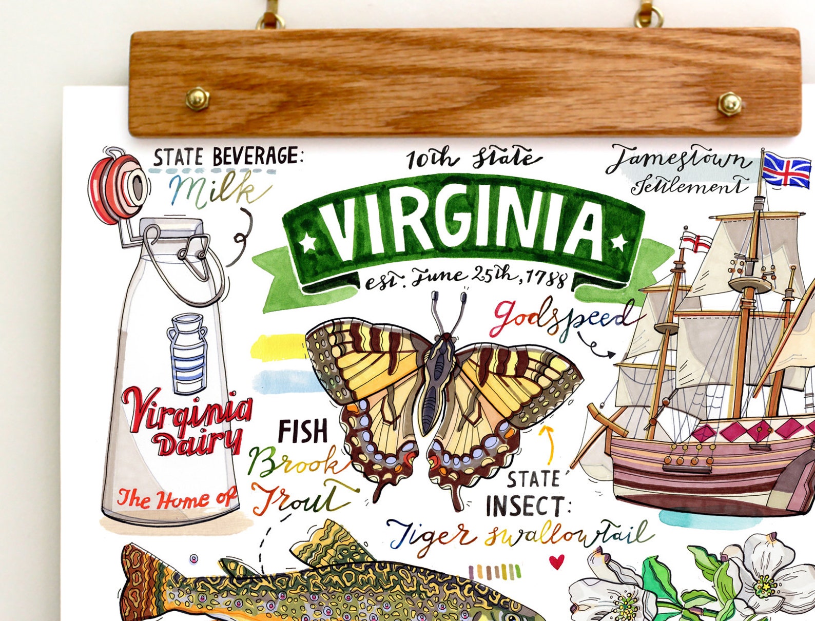 Virginia Print, Illustration, State Symbols, Old Dominion. - Etsy